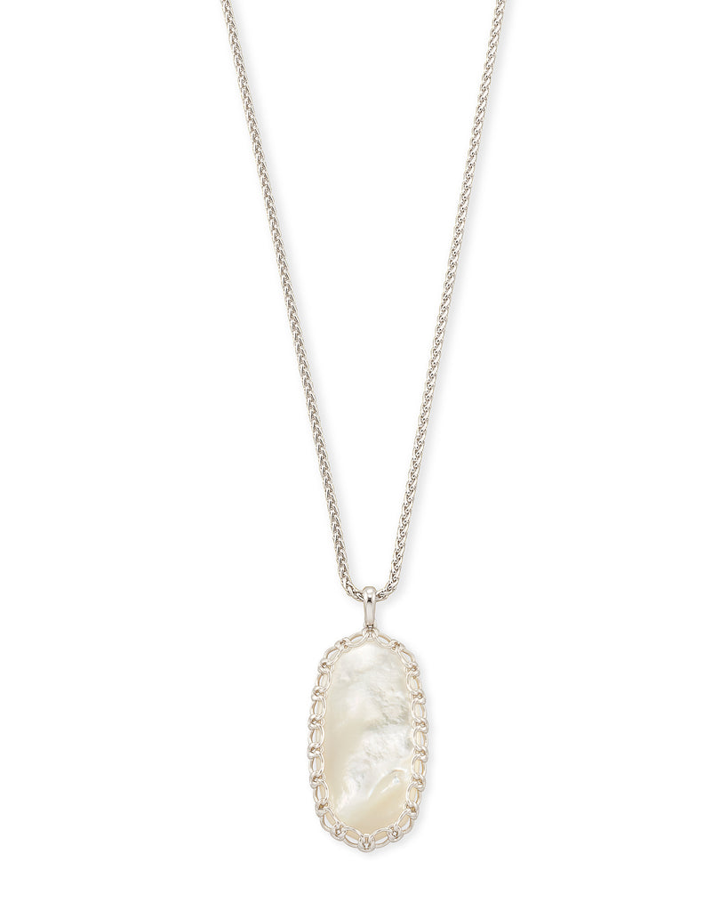 Macrame Reid Silver Long Pendant Necklace In Ivory Mother-Of-Pearl ...